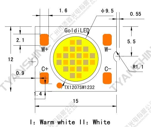 Solderless Tunable White COB LED 2800K-6000K 15W Bi-color COB CRI90